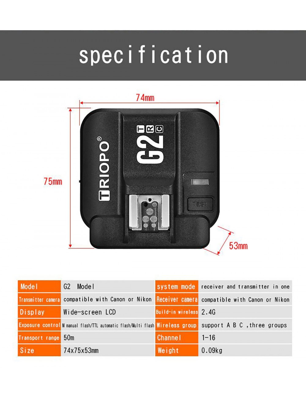 Triopo G2 Trigger Receptor o Transmisor Para Canon