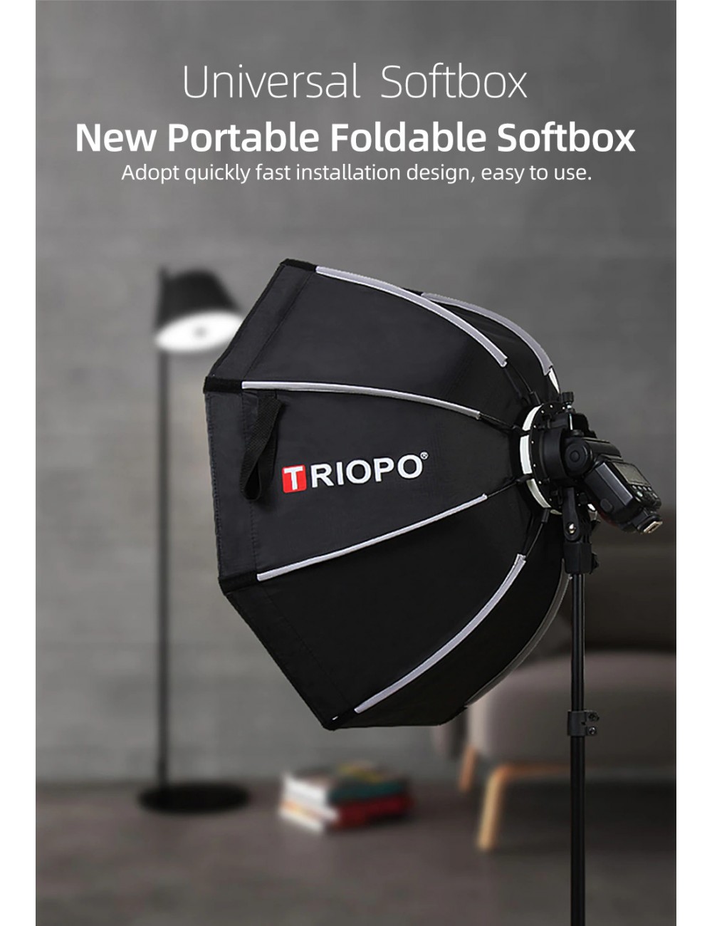 Triopo KX 55cm Softbox Para Flash Speedlight Redondo o Rectangular Con Soporte